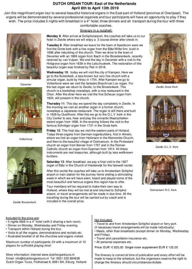 Organ Tour 2019 – Dutch Organ Tours