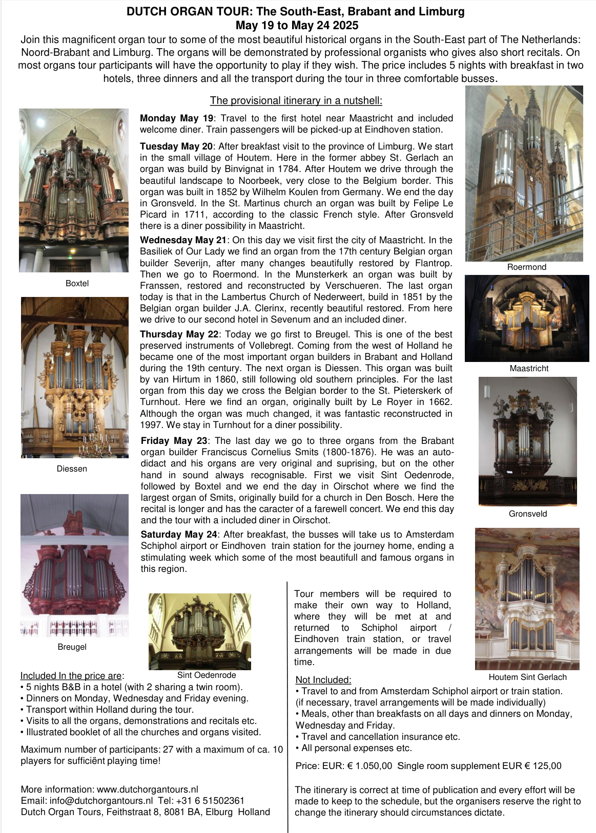 Group tour – Spring 2025 – Dutch Organ Tours